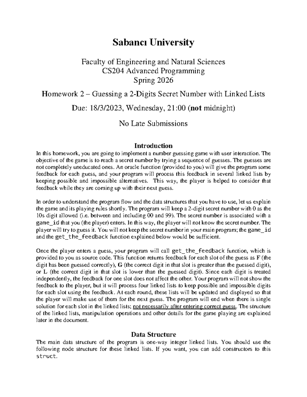 CS204 Spring 2026 - Homework 2: Guessing a Secret Number with Linked ...