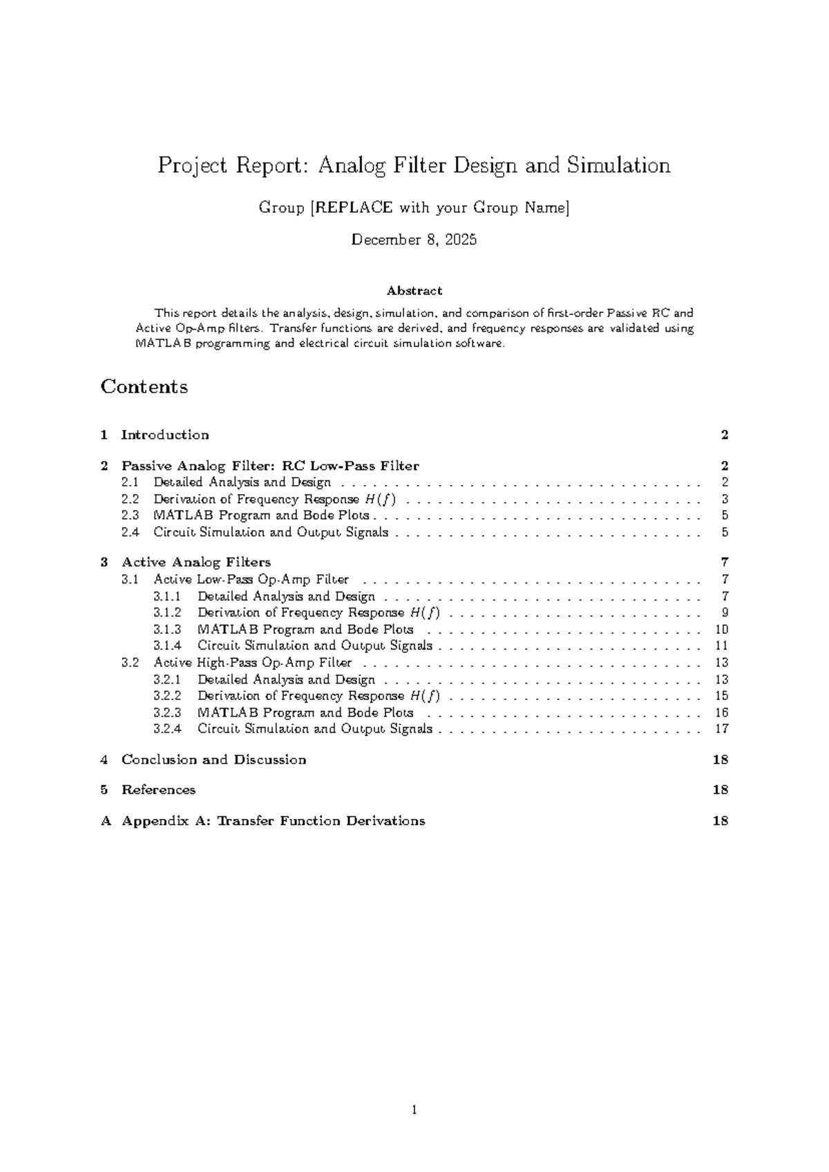 Project Report: Analog Filter Design & Simulation (ENGR 2025) - Studocu