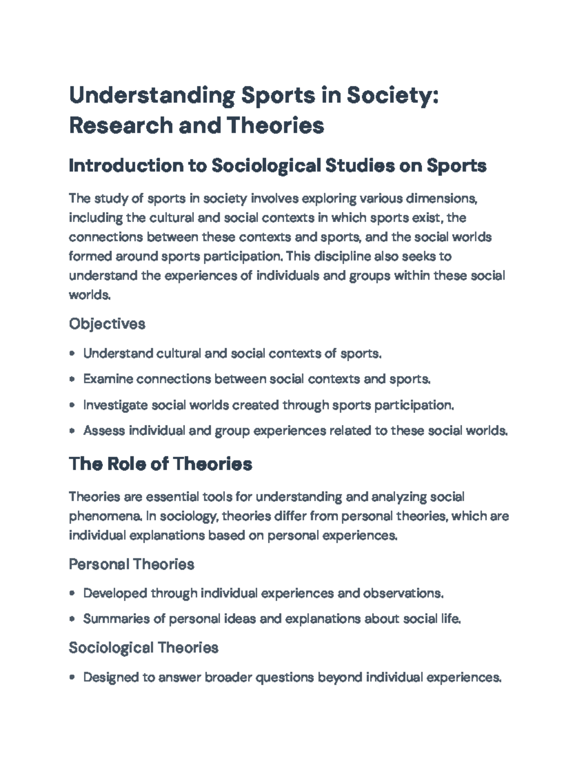 Sociology of Sports: Research, Theories, and Methodologies for SS101 ...