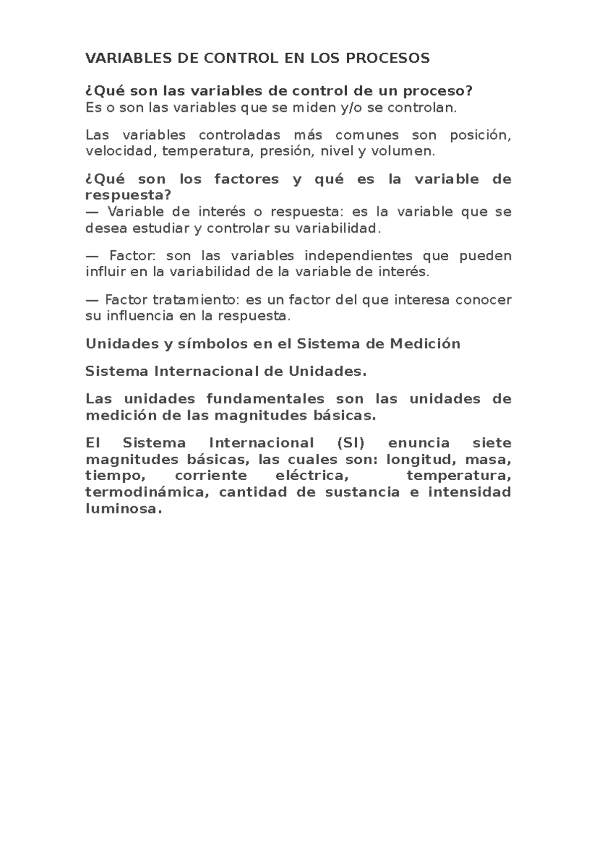 Grupo 1 - 1ERA Parte: Variables de Control en Procesos y Factores - Studocu