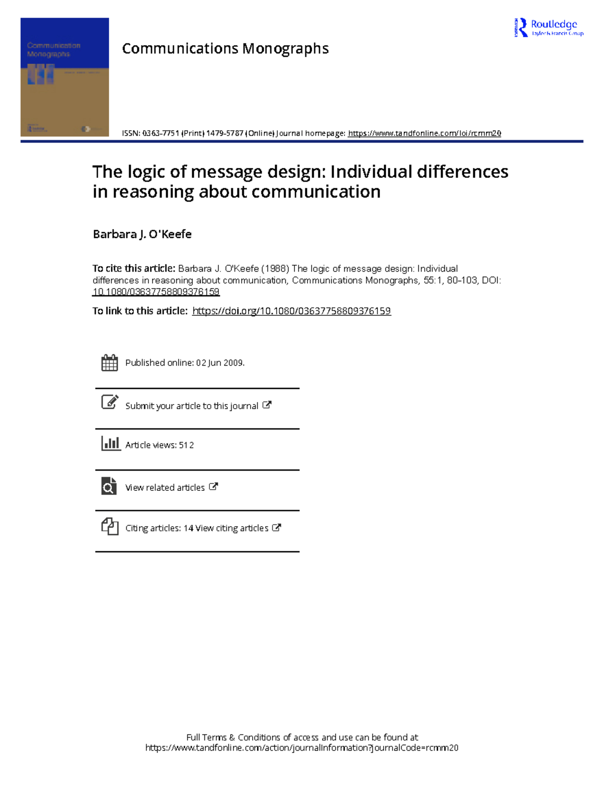 COMM 55:1 - The Logic of Message Design: Individual Differences in ...