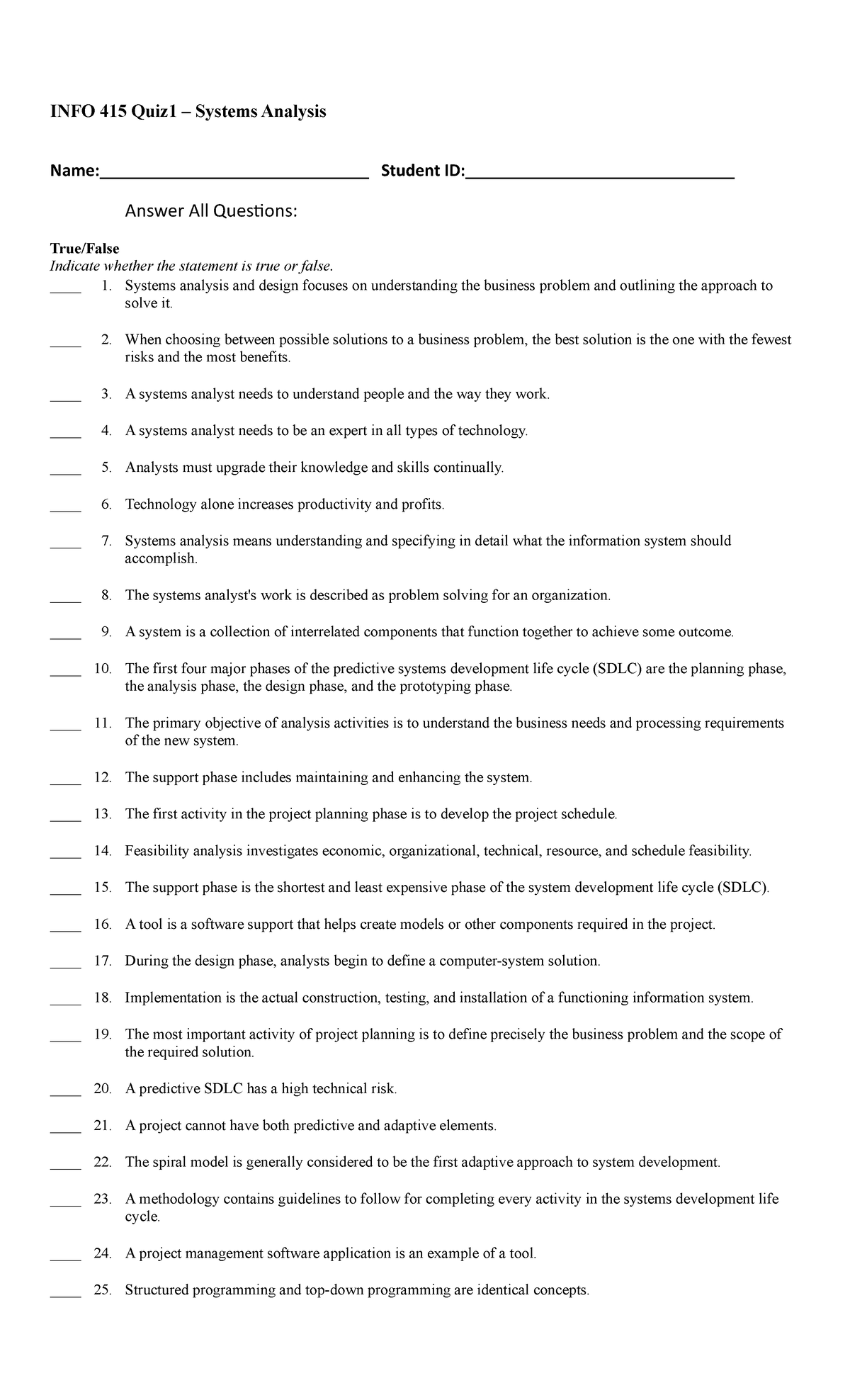 415 Quiz1-Answers - textbook solution - INFO 415 Quiz1 – Systems ...