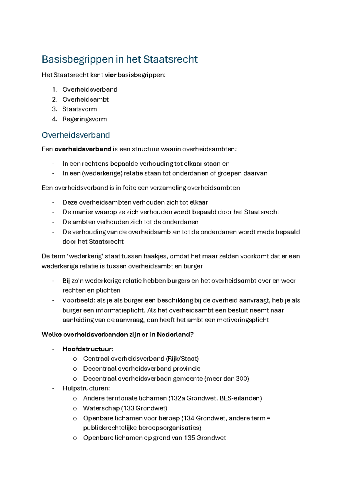 RD214 Staatsrecht - Basisbegrippen en Structuren in het Staatsrecht ...