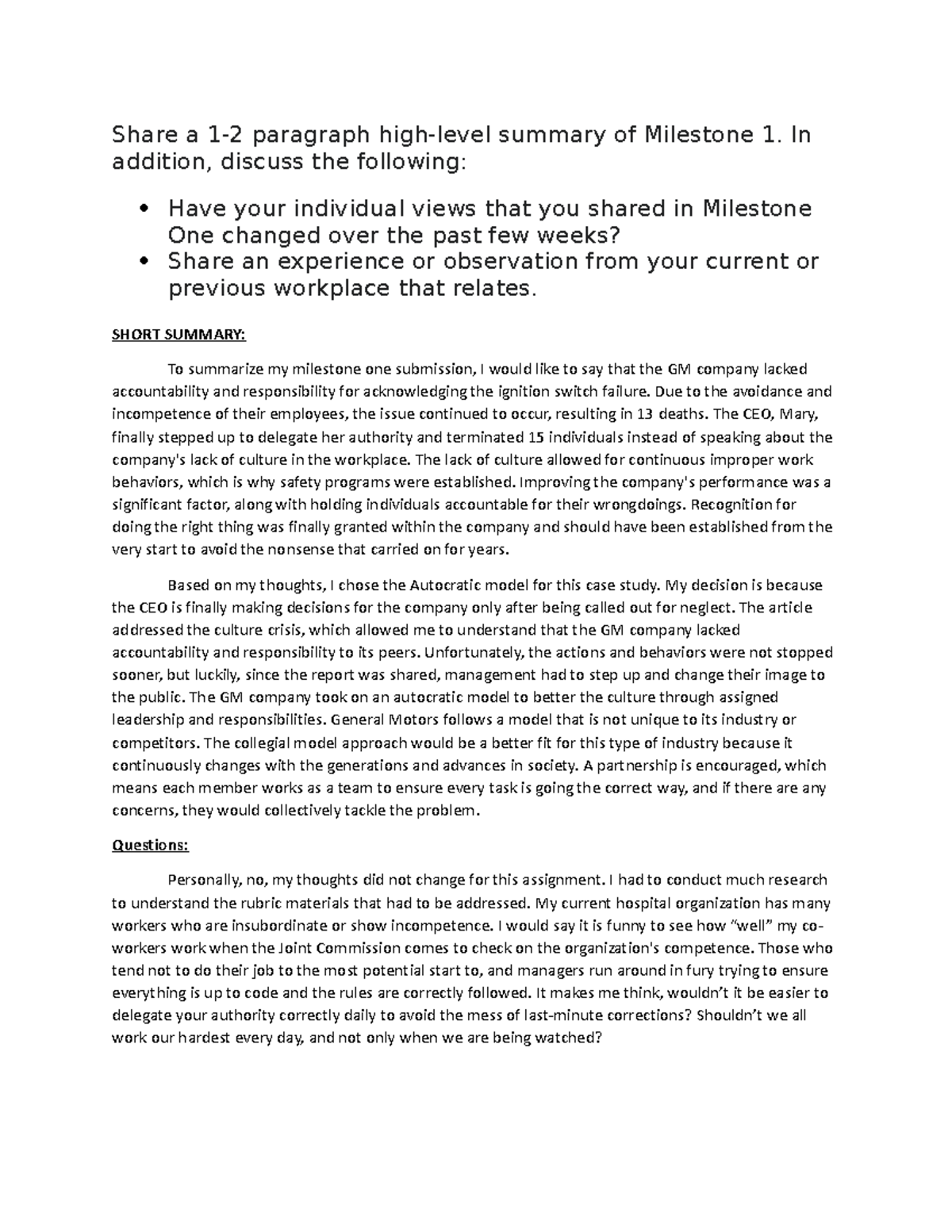 Module Seven - Discussion Post - Share a 1-2 paragraph high-level ...