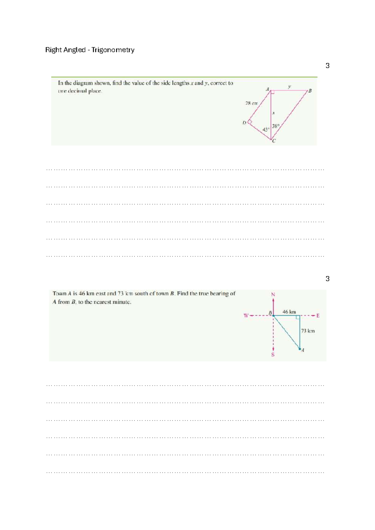 Right angled trigonometry recap with solutions for 3 3 5 3 BAND 6 - Studocu