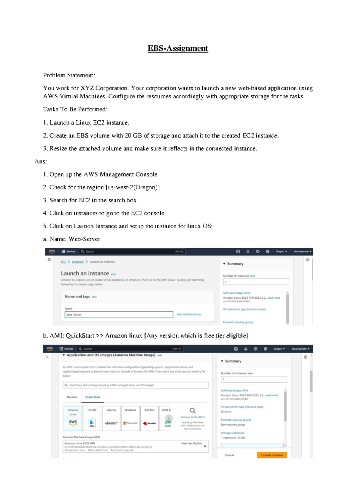 AWS EBS Assignment - Configuring EC2 Storage and Resizing Volumes - Studocu
