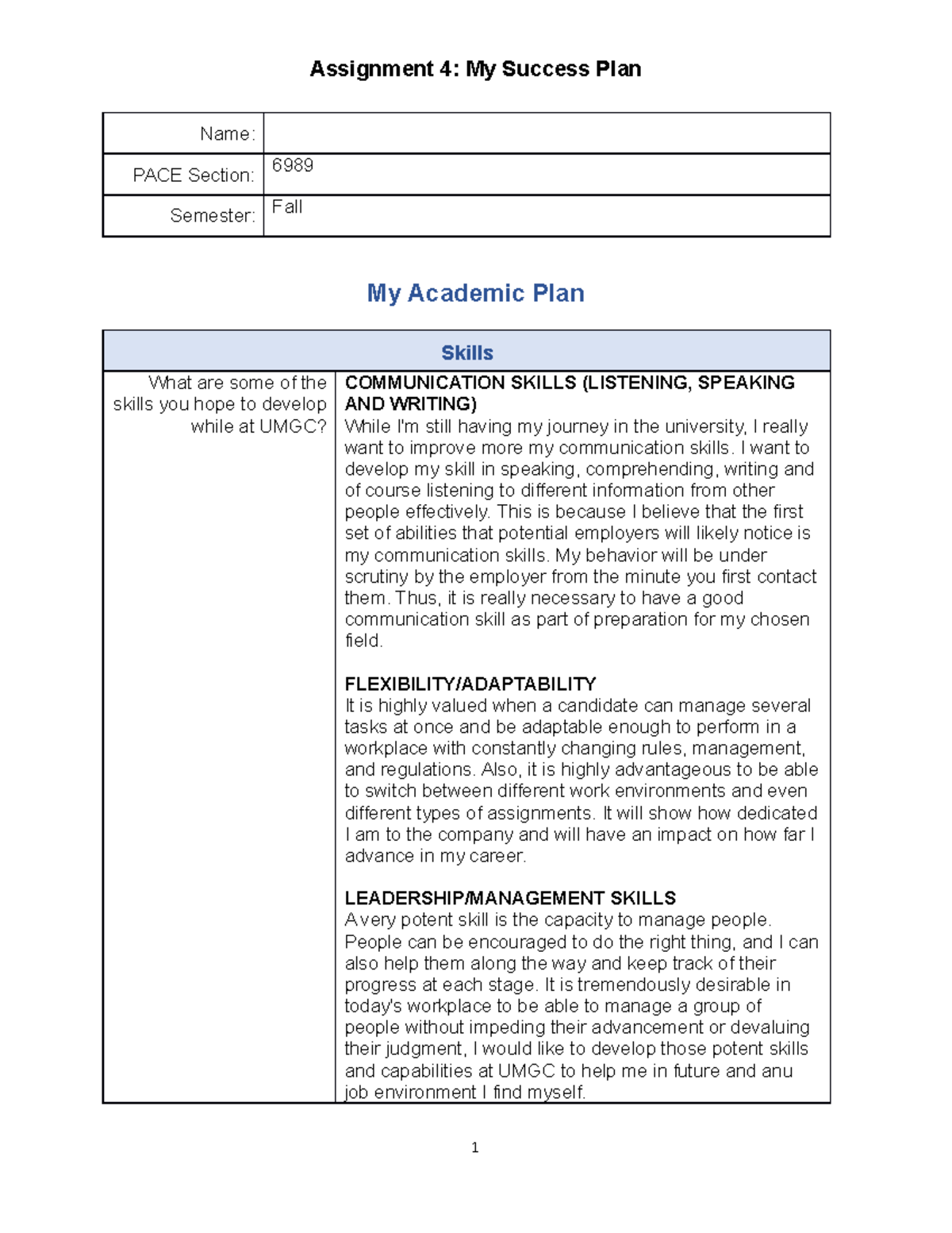 PACE 100 Academic Plan Overview and Skill Development Insights - Studocu