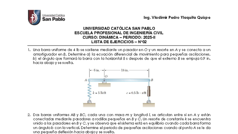 Dinámica 1 - Lista de Ejercicios sobre Oscilaciones y Movimiento - Studocu