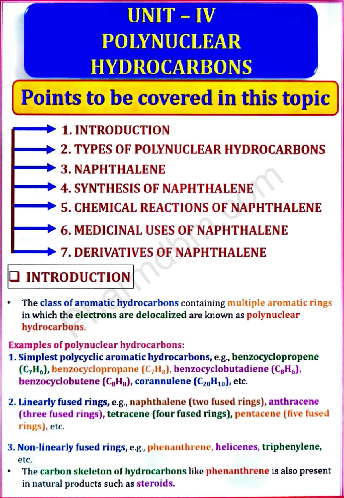POC II - Unit IV: Polynuclear Hydrocarbons and Naphthalene Notes - Studocu