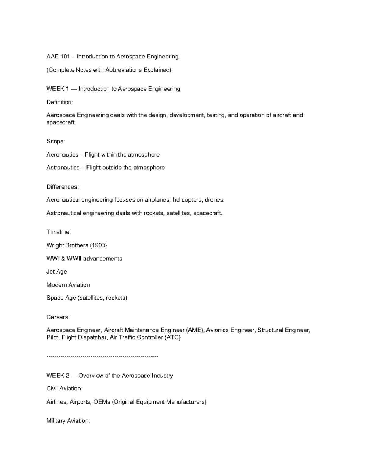 AAE 101 Introduction to Aerospace Engineering: Key Practice Questions ...
