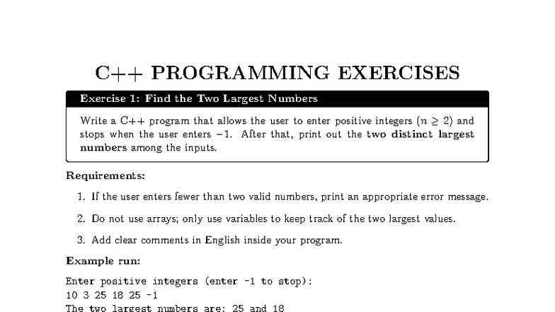 Programming Exercises (CS101): Finding Largest Numbers & More - Studocu
