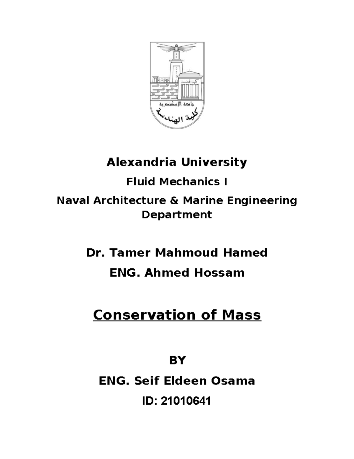 Lab 2: Conservation of Mass in Fluid Mechanics I (ENG) - Studocu