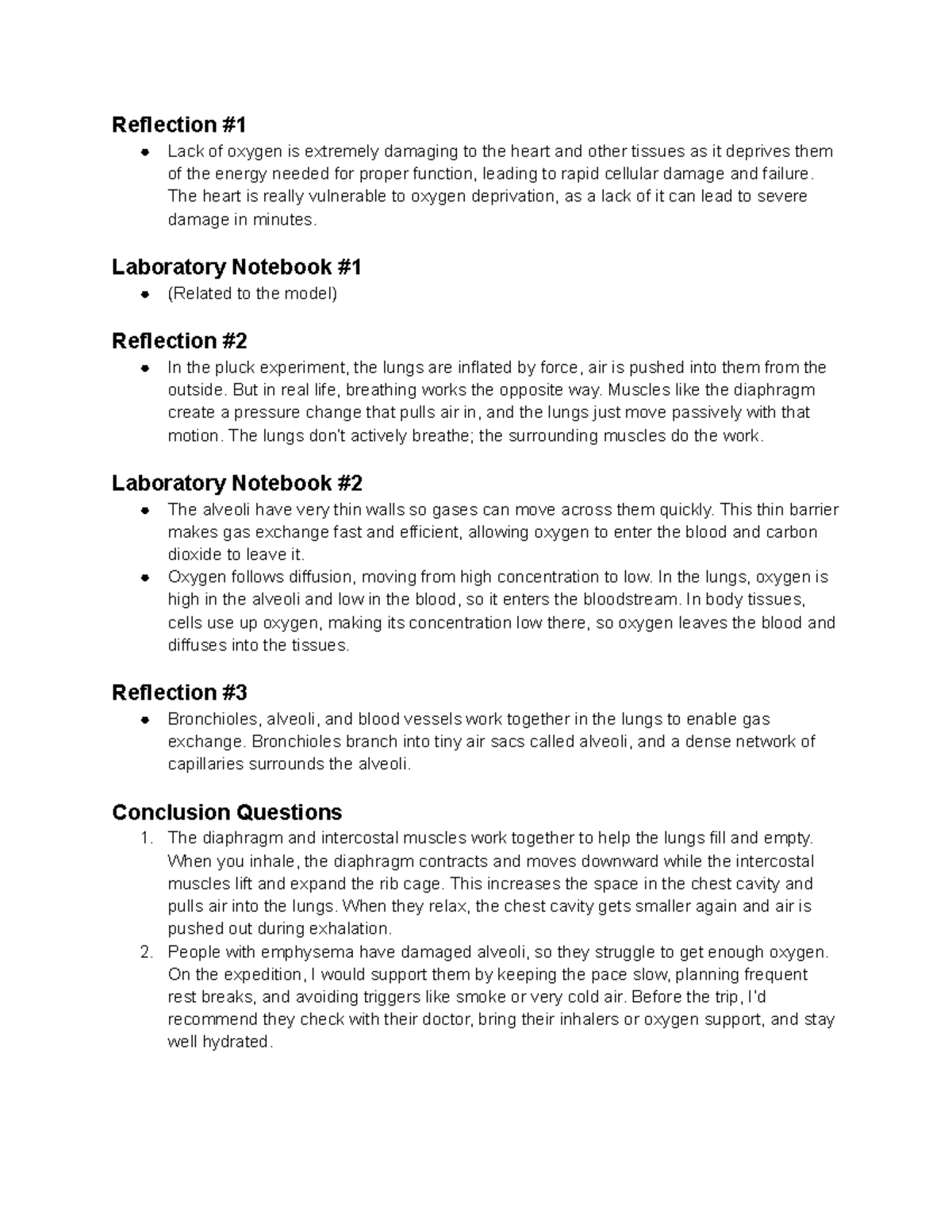 PLTW 3 - Reflection on Oxygen Deprivation and Lung Function - Studocu