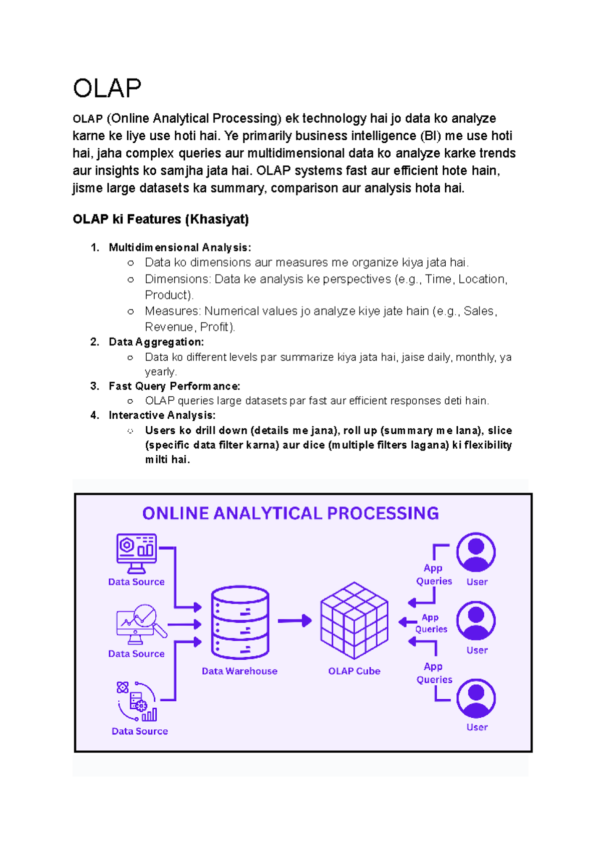 Rohit unit2 - Google Docs - OLAP OLAP (Online Analytical Processing) ek technology hai jo data ...
