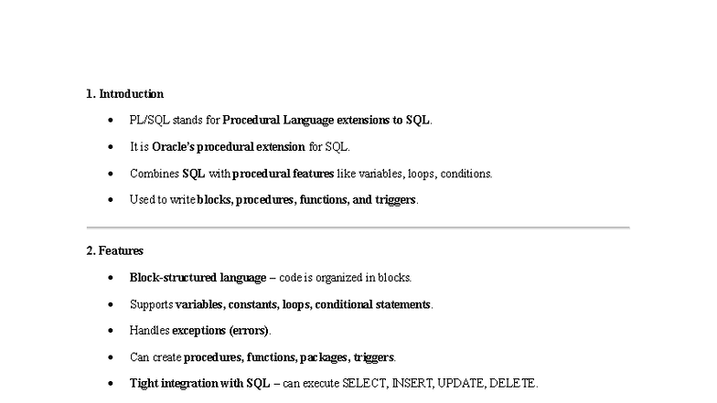 PLSQL 1 - Procedural Language Extensions in SQL Overview - Studocu