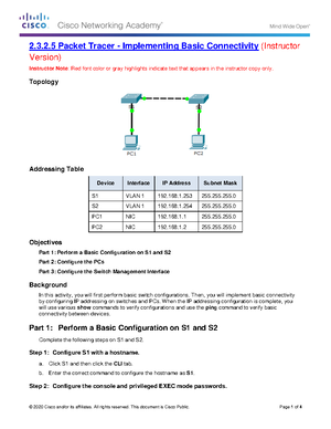 2.2.3.4 Packet Tracer - Configuring Initial Switch Settings - 2.2.3 Packet Tracer - Configuring ...