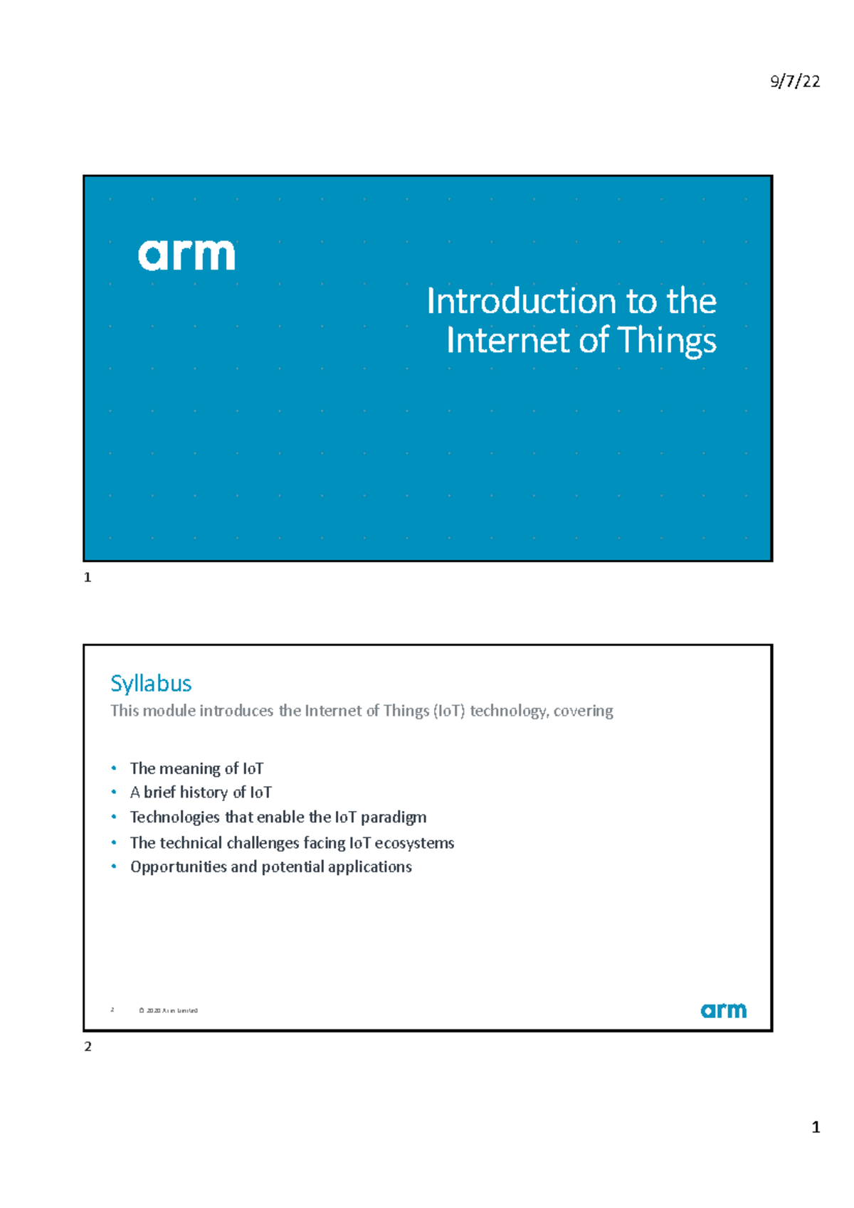 Introduction to the Internet of Things (IoT) - Syllabus 1 - Studocu