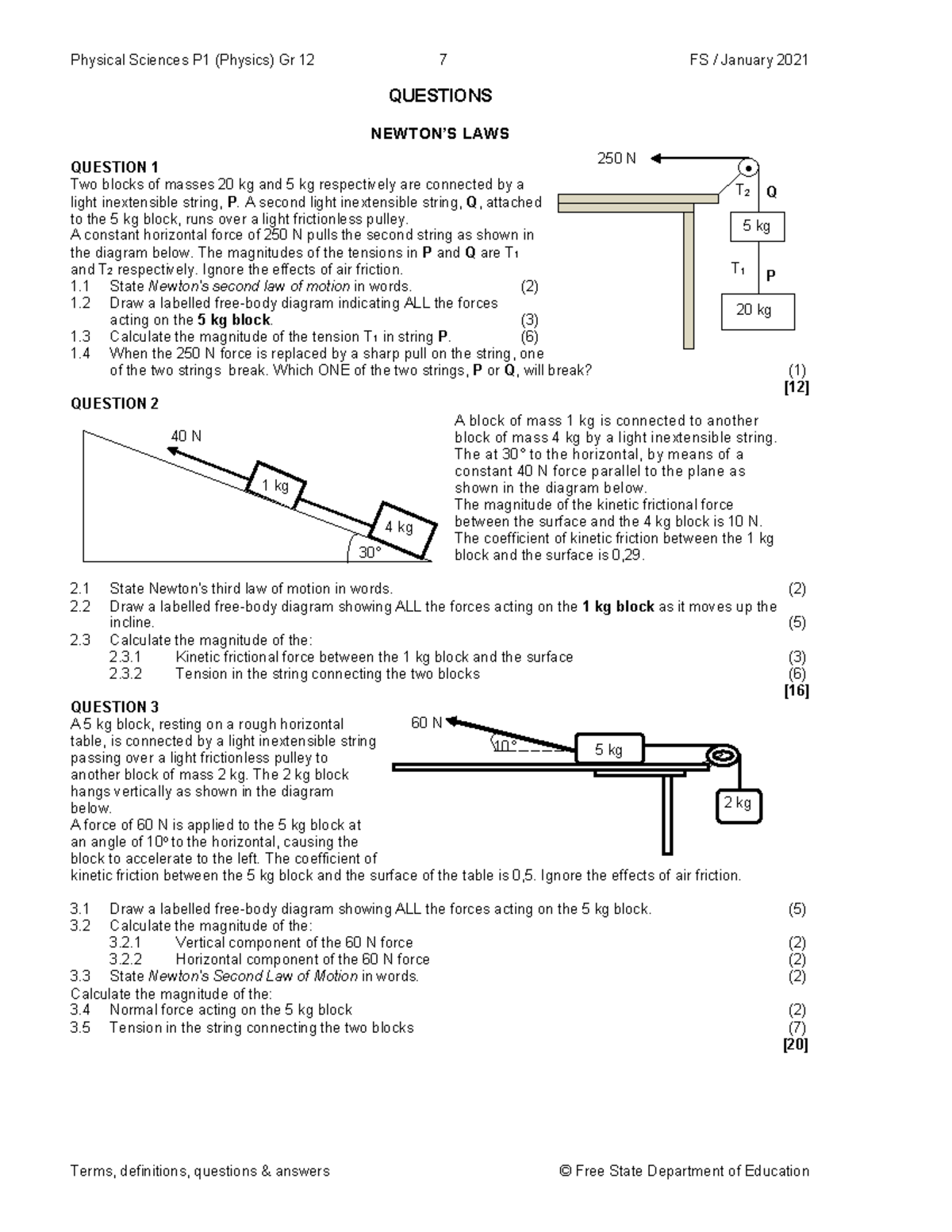 Physical Sciences P1 (Physics) Gr 12 Final Exam January 2021 Questions ...