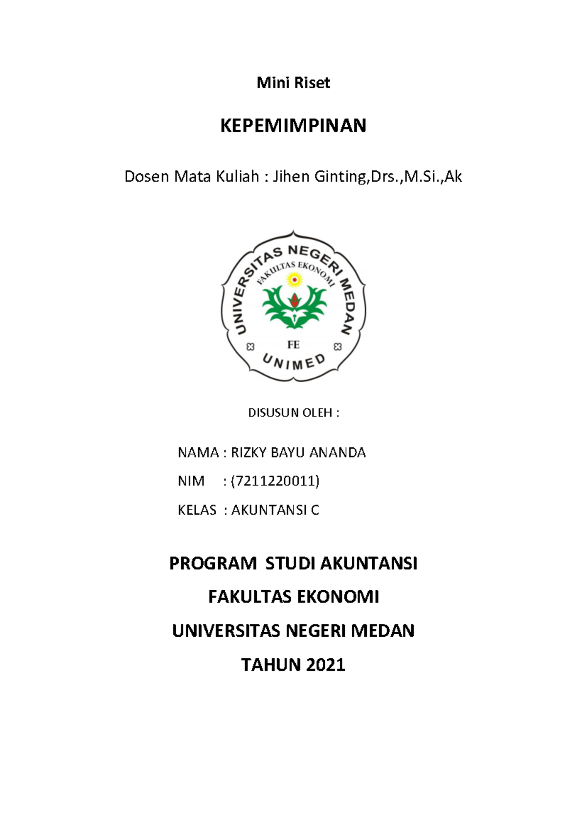 MINI Riset: Gaya Kepemimpinan KCP BNI Unimed - Rizky BAYU Ananda - Studocu