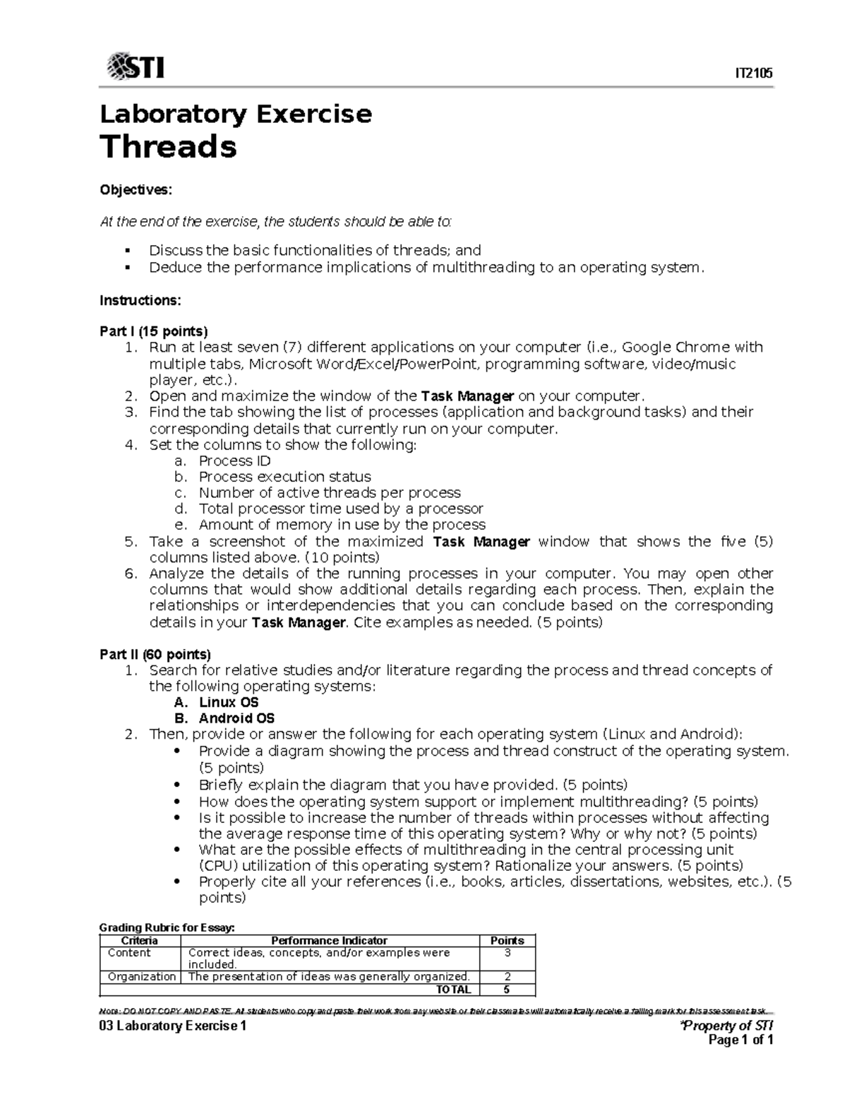 IT2105 Lab Exercise: Exploring Multithreading in OS - Studocu