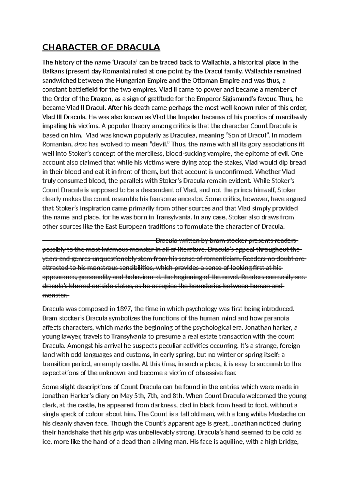 Analysis of Count Dracula's Character in Bram Stoker's Novel - Studocu