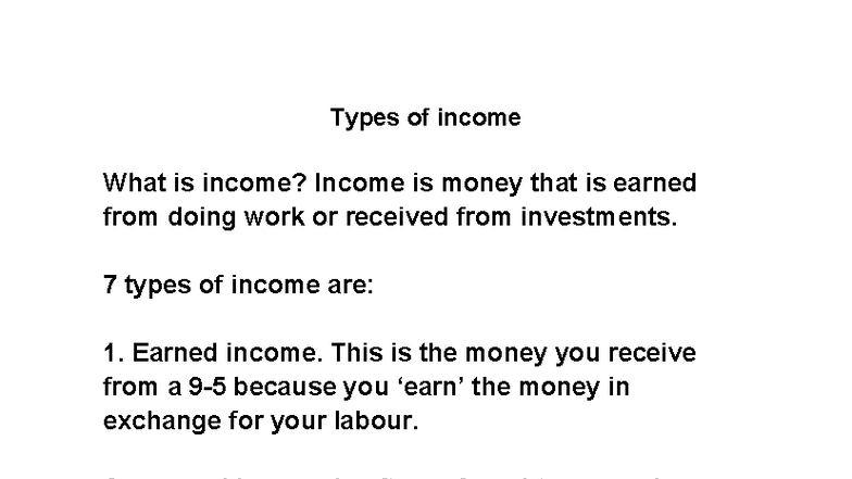 Types of Income: Understanding 7 Key Income Sources - Studocu