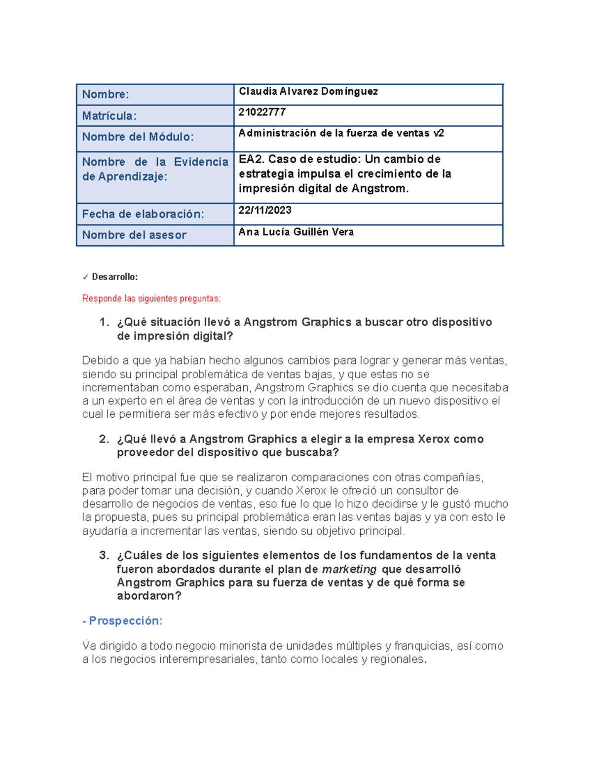 Caso de Estudio EA2: Estrategias de Ventas en Angstrom Graphics - Studocu