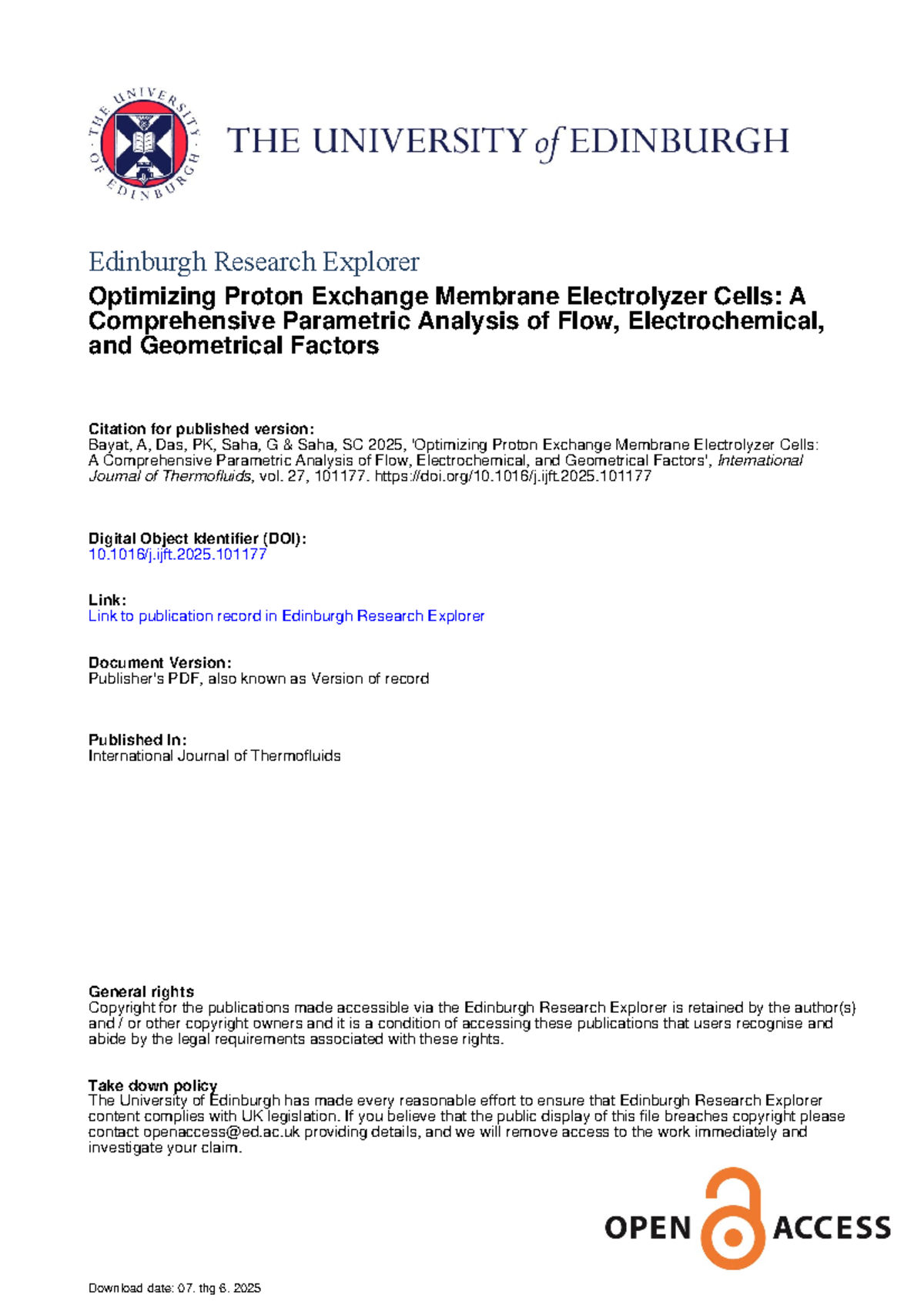 Optimizing PEM Electrolyzer Cells: A Parametric Study (2025 - IJT ...