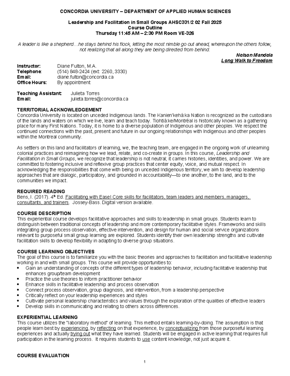 AHSC 331 Leadership & Facilitation in Small Groups - Fall 2025 Course ...