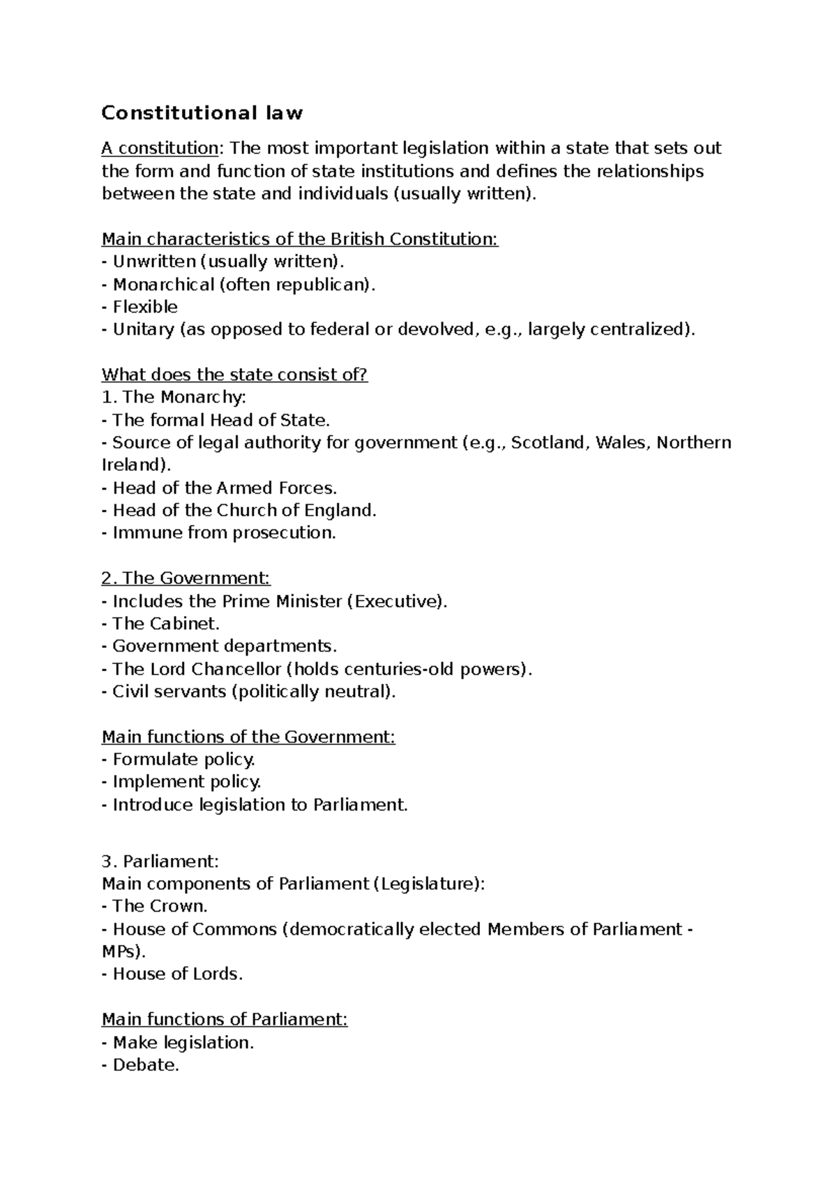 Constitutional law - Main characteristics of the British Constitution ...