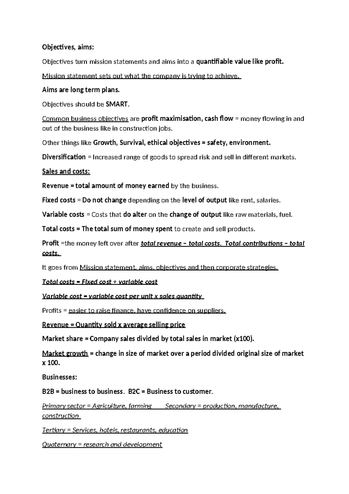 AQA A Level Business Theories and Models Study Notes - Studocu