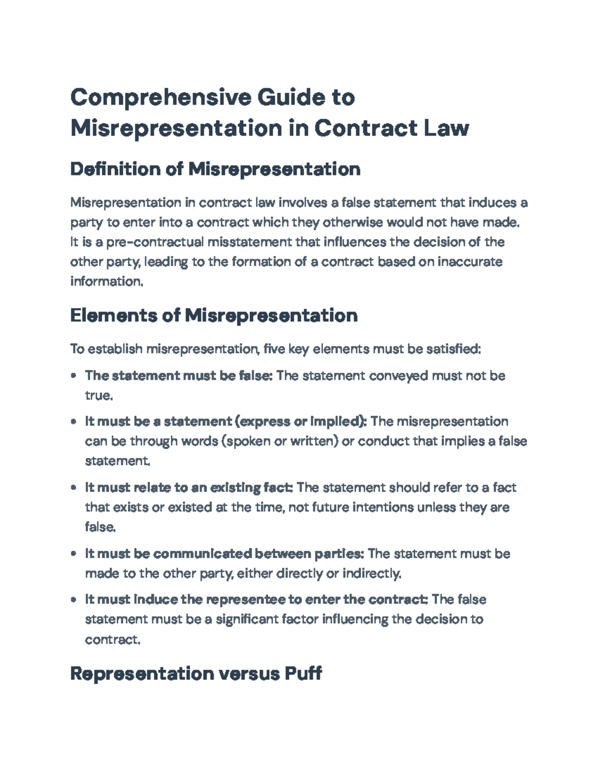 Misrepresentation in Contract Law: Key Principles and Classifications ...
