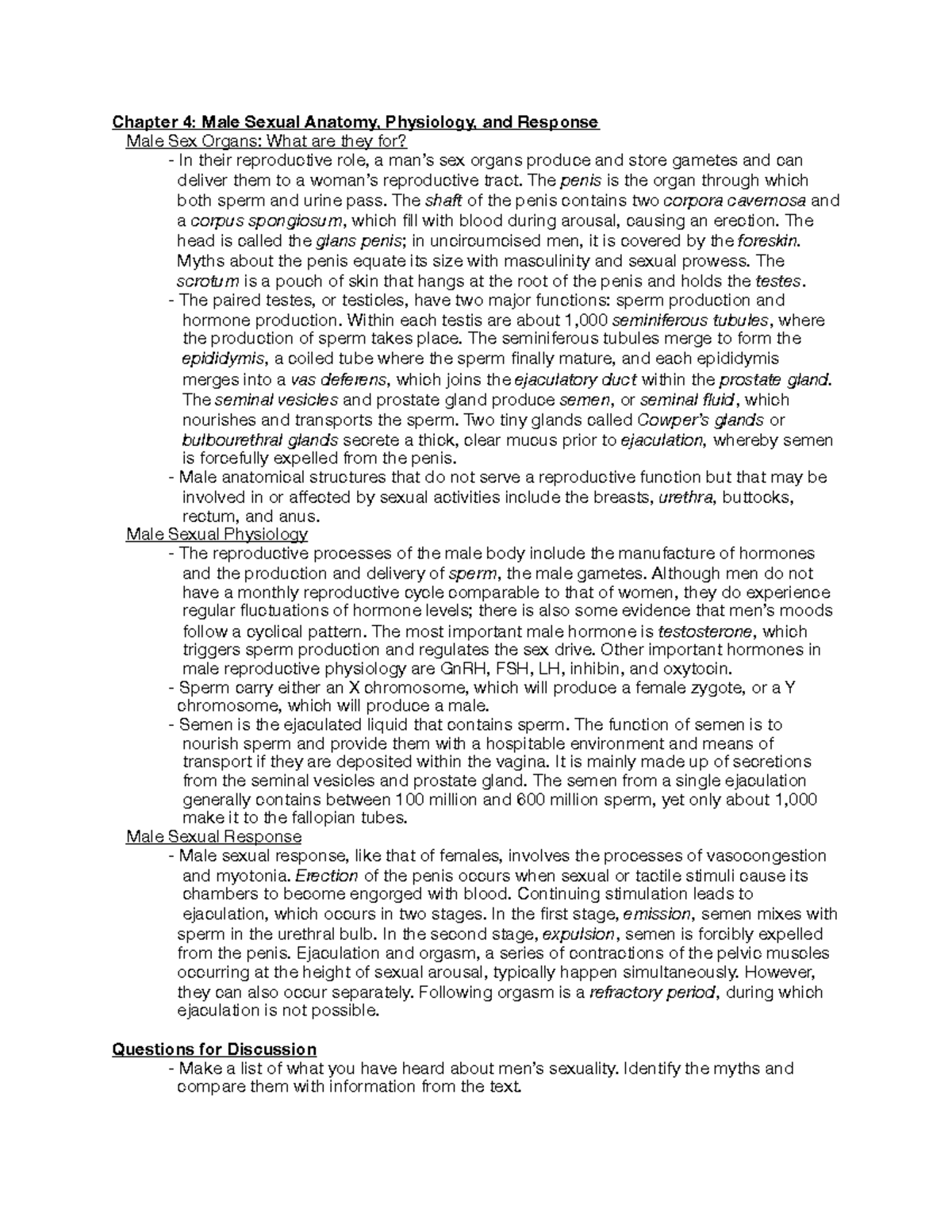 Human Sexuality Chapter 4 - Chapter 4: Male Sexual Anatomy, Physiology ...