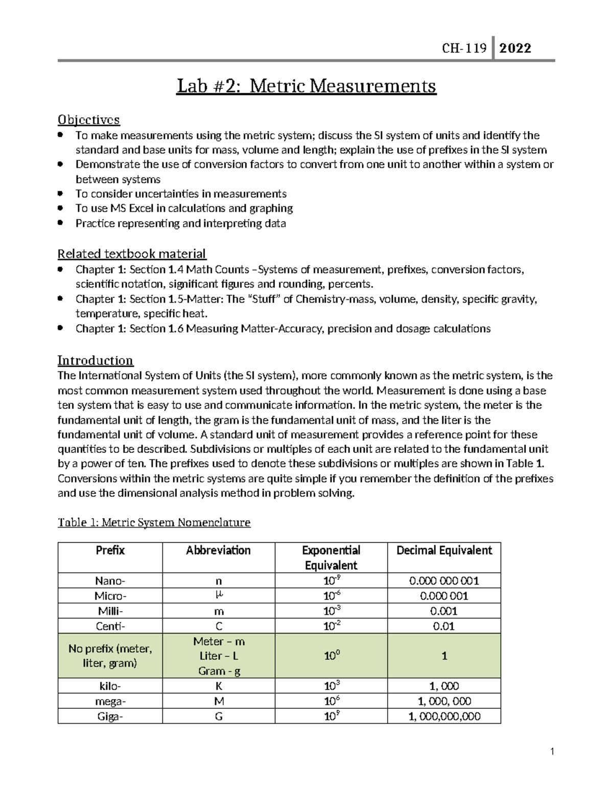Lab 02 - Metric Measurements: Understanding SI Units and Conversions ...