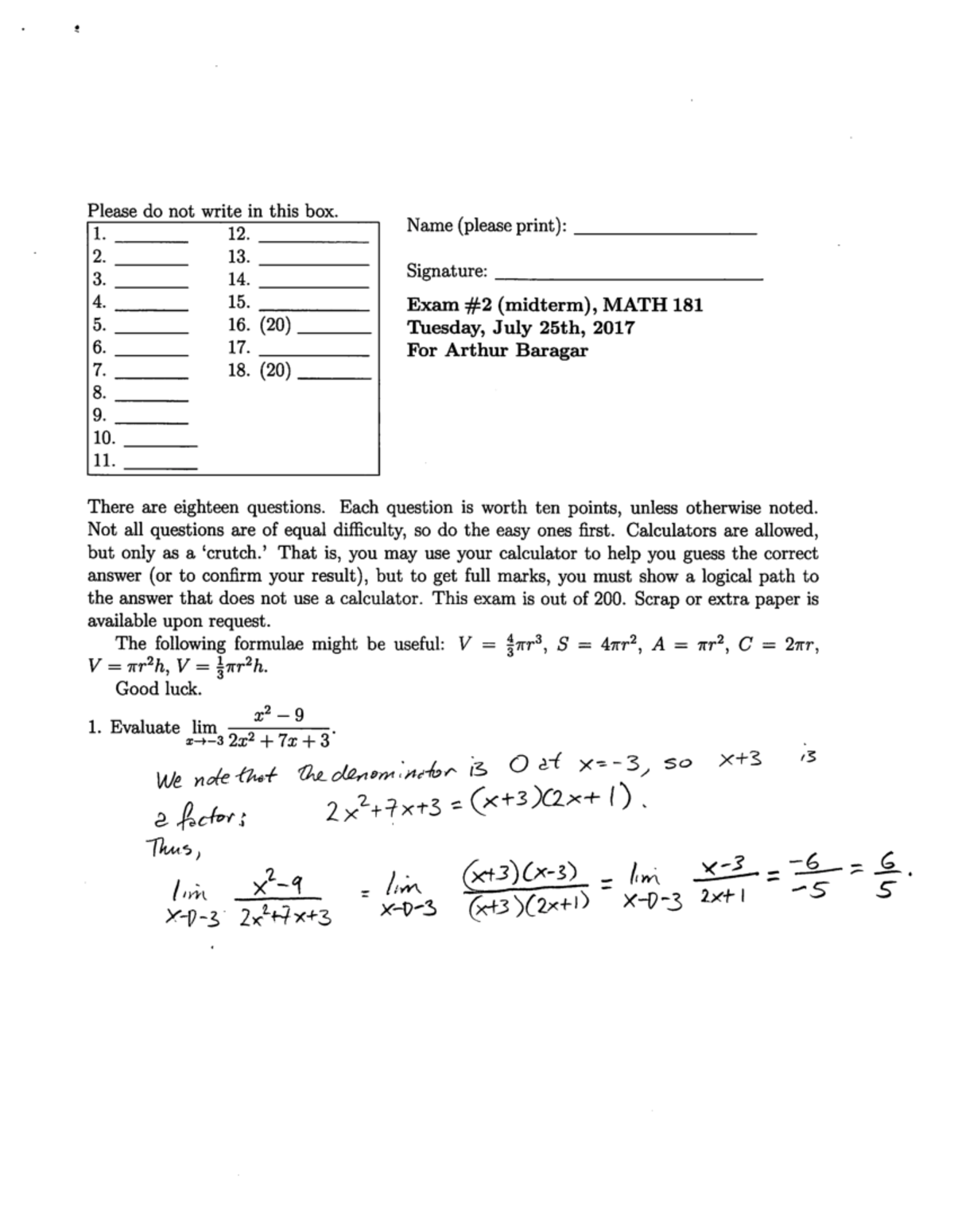 Practice Exam 2 - Solutions - MATH 181 - Studocu