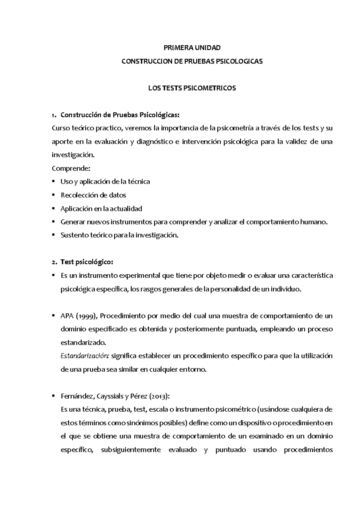 Unidad I Construcción De Pruebas Psicológicas Primera Unidad
