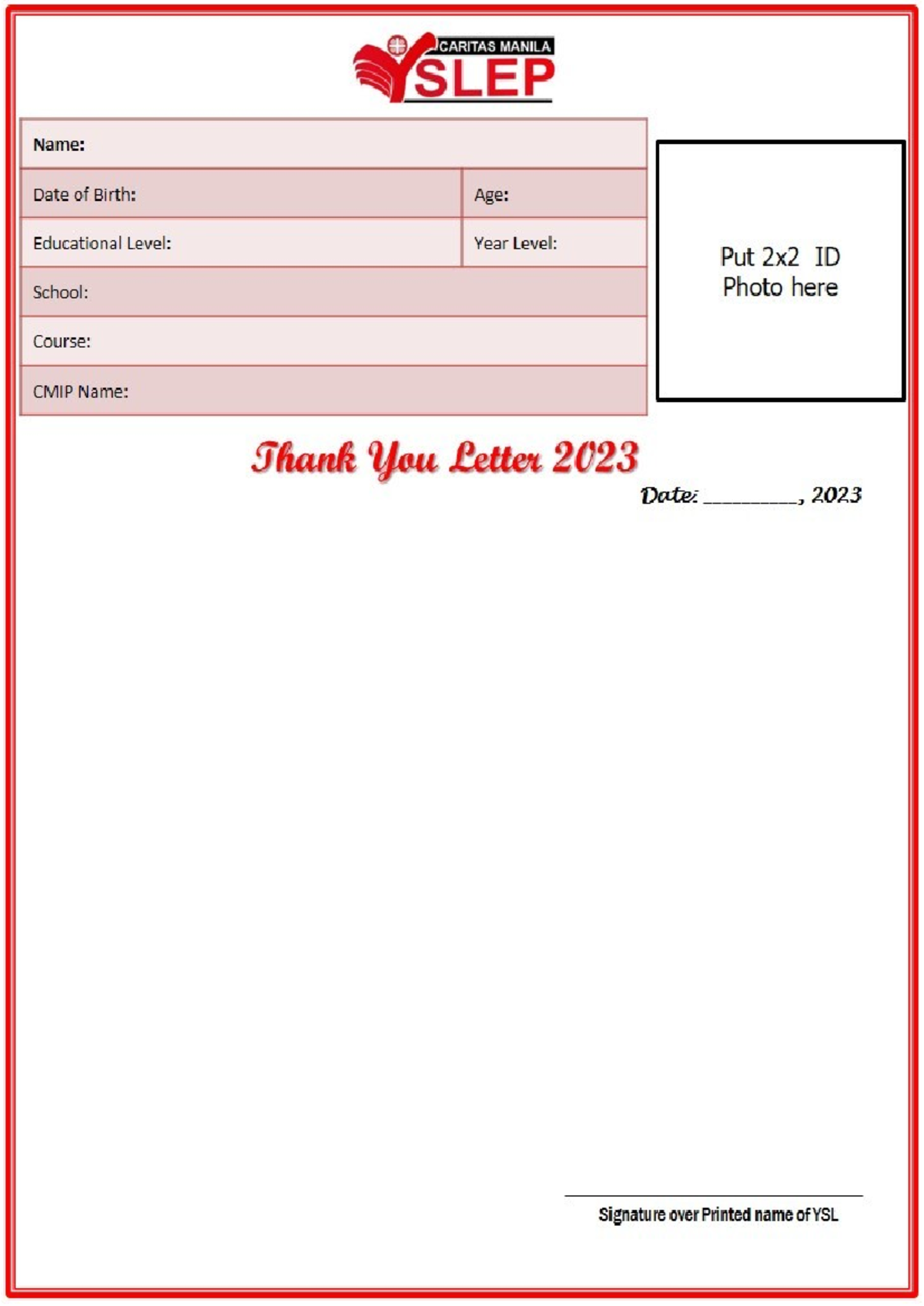 Thank you letter - to enhance writing - Accountancy - CARITAS MANILA ...