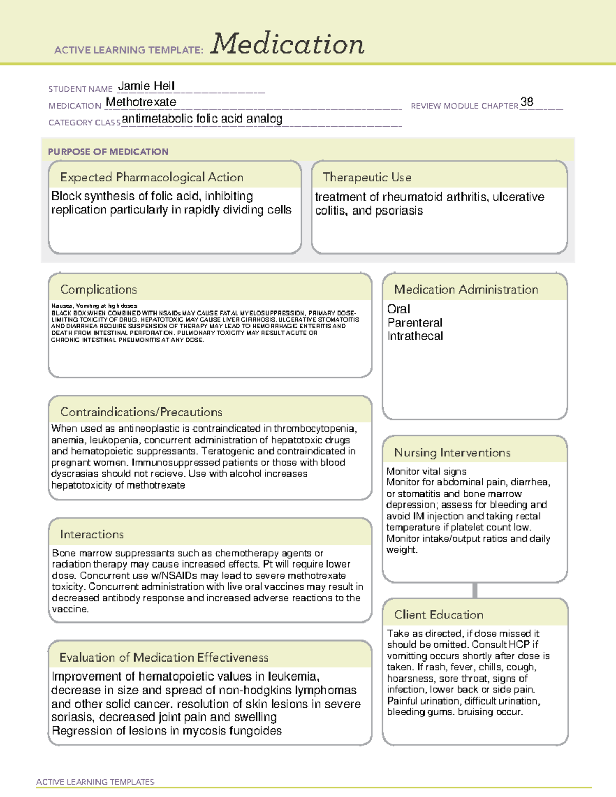 Methotrexate (MED 101) - Active Learning Template for Nursing Students - Studocu