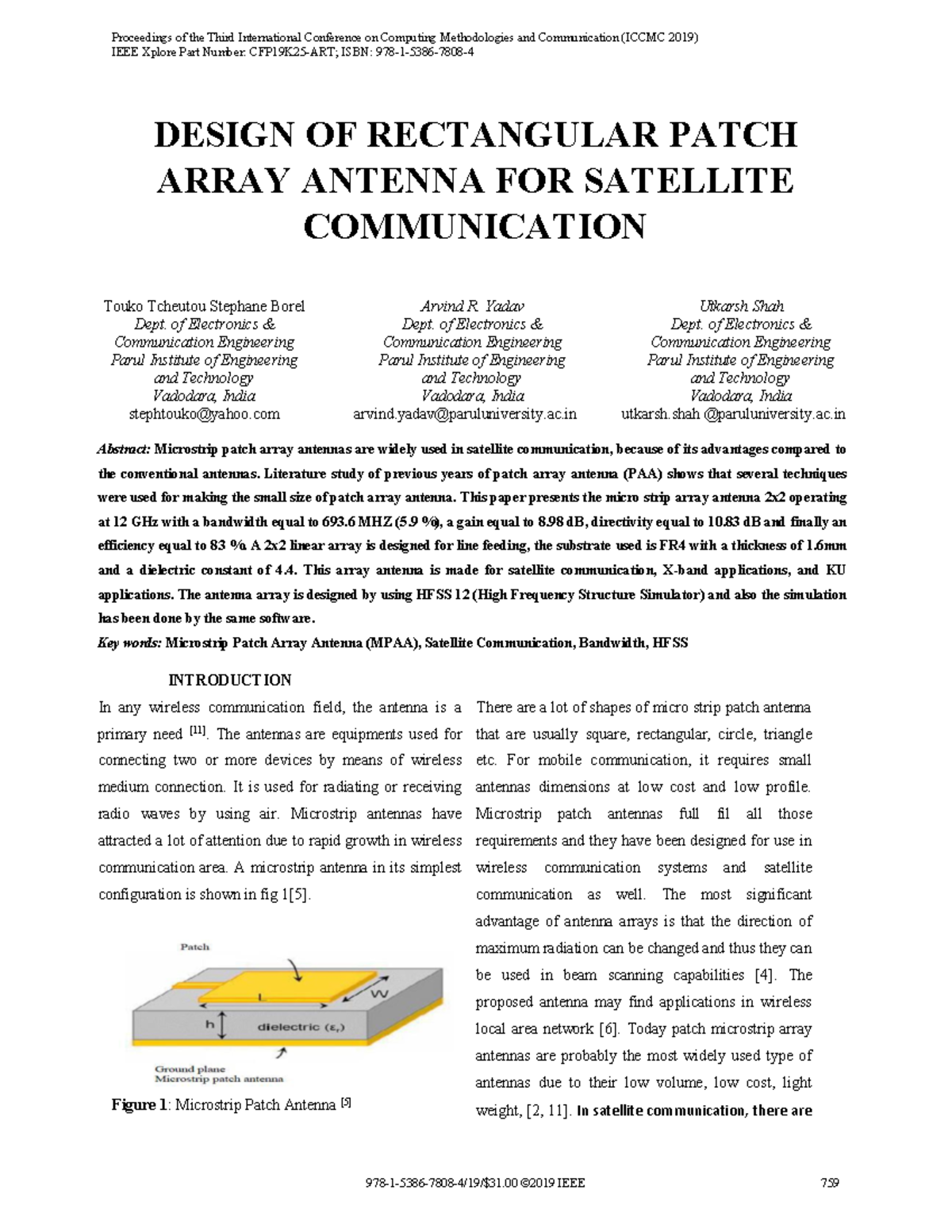 Design of 2x2 Microstrip Patch Array Antenna for Satellite Comm. - Studocu
