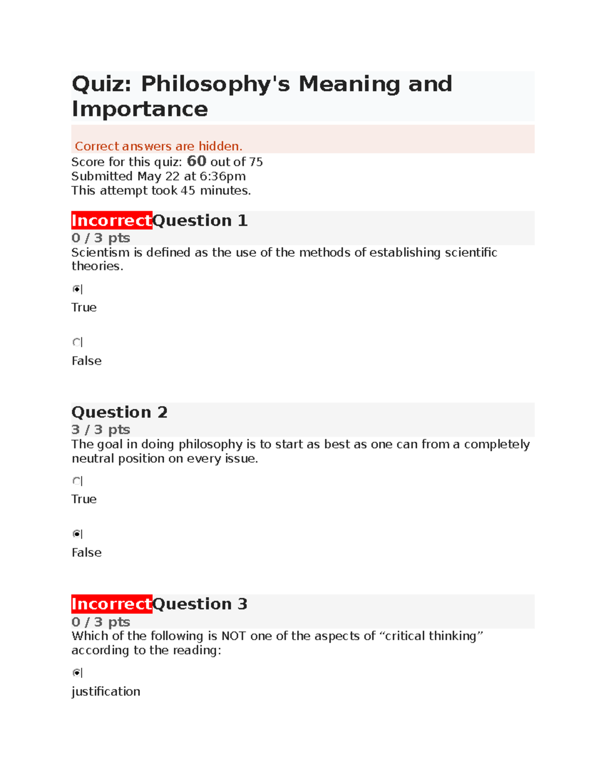 Quiz - Philosophy: Meaning, Importance & Critical Thinking - Studocu