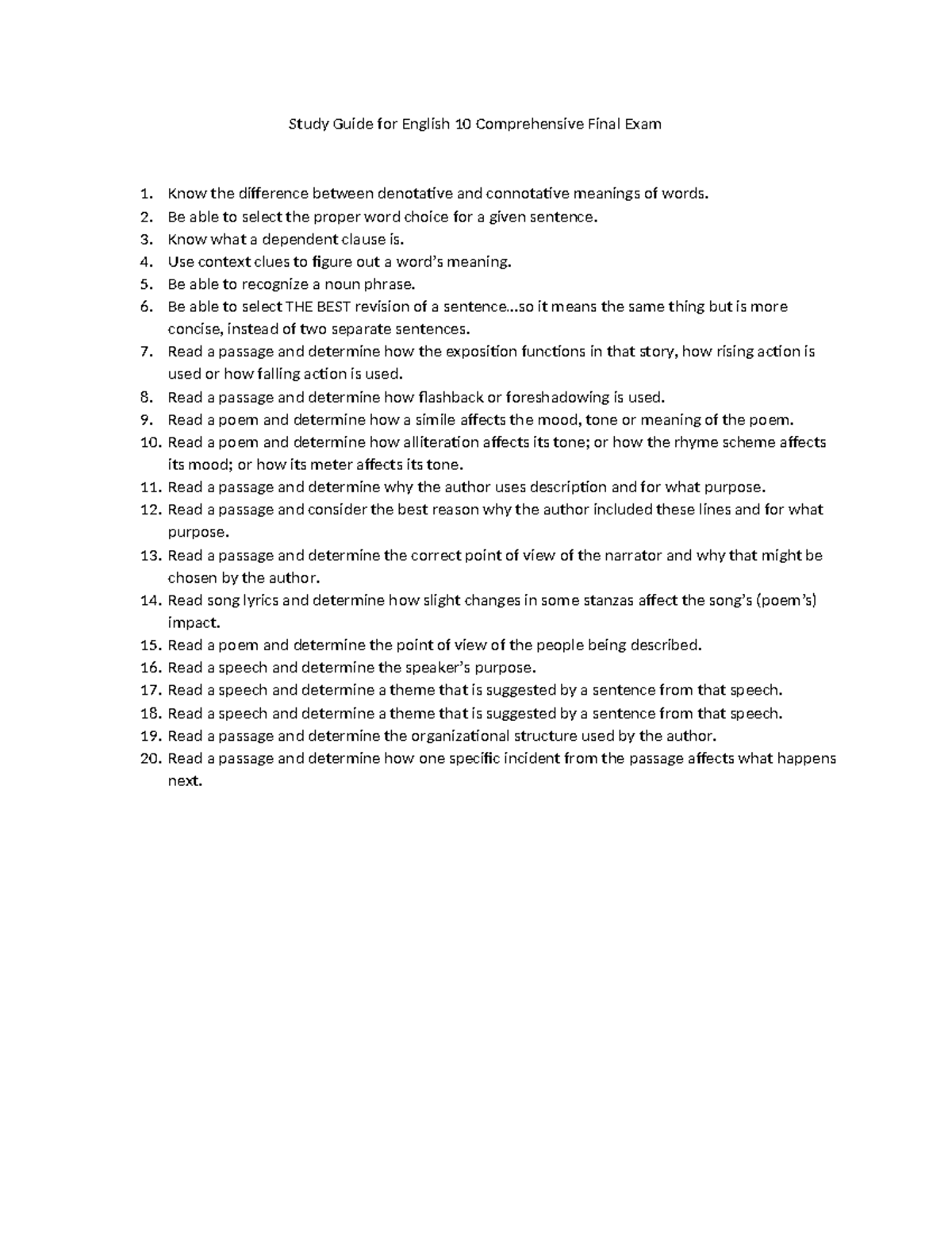 Comprehensive Study Guide for English 10 Final Exam Review - Studocu