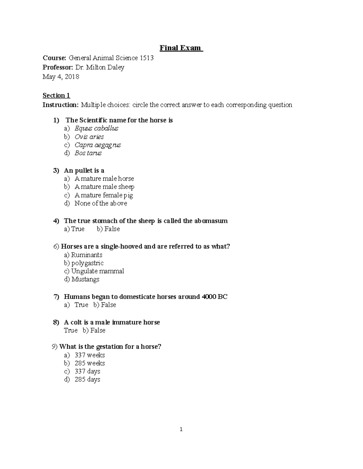 ANSC 1513 Final Exam Questions & Answers - Spring 2018 - Studocu