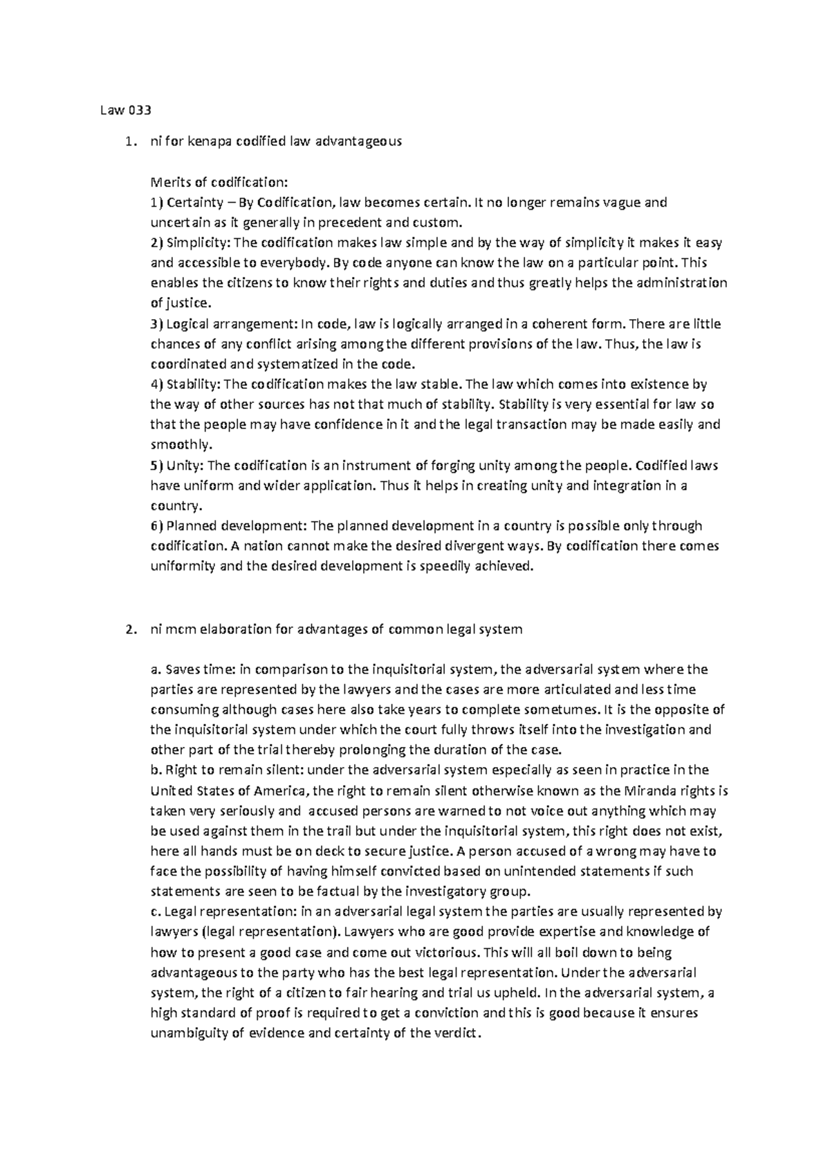 Law 033 - Merits and Demerits of Codified and Adversarial Legal Systems ...