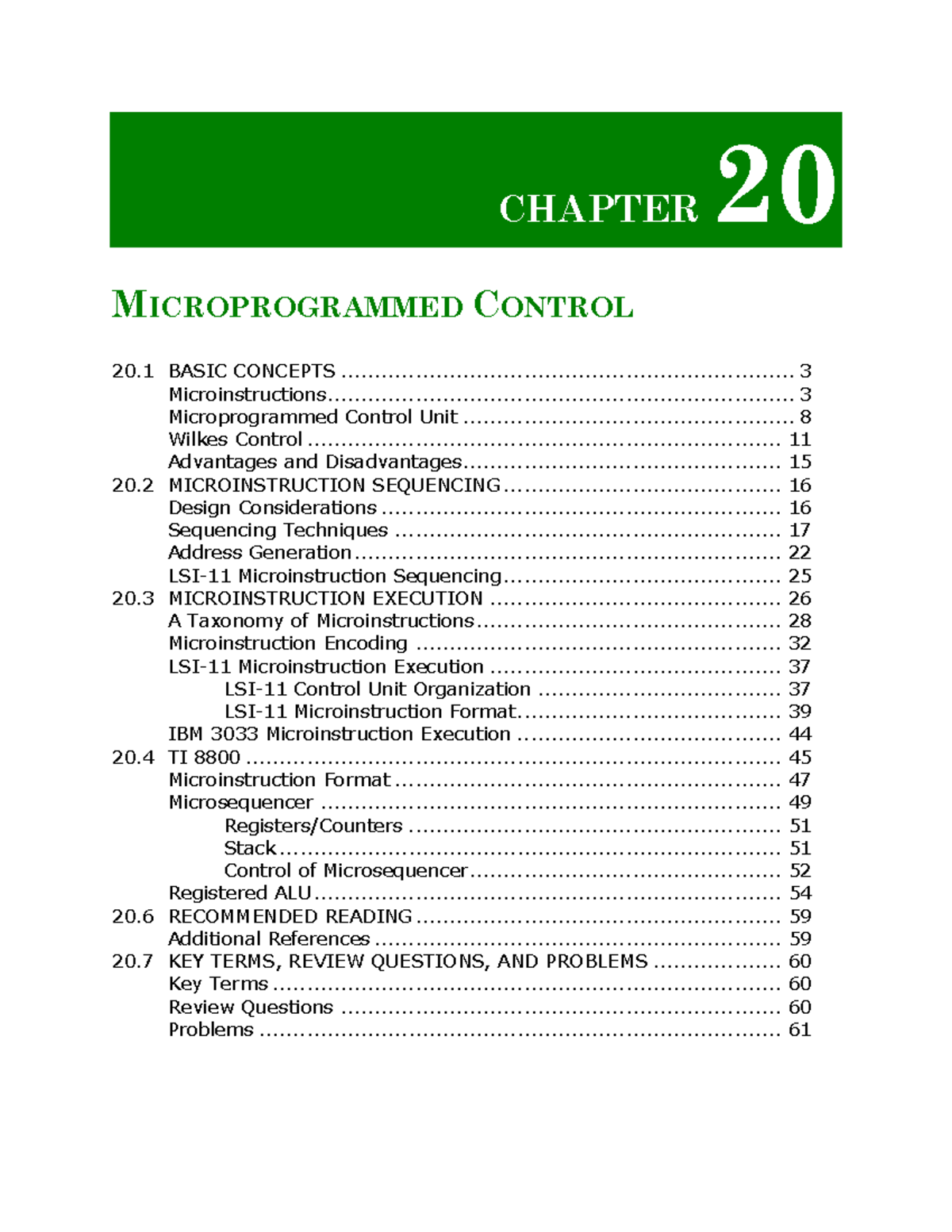 CHAPTER 20: MICROPROGRAMMED CONTROL UNIT - COA - Studocu