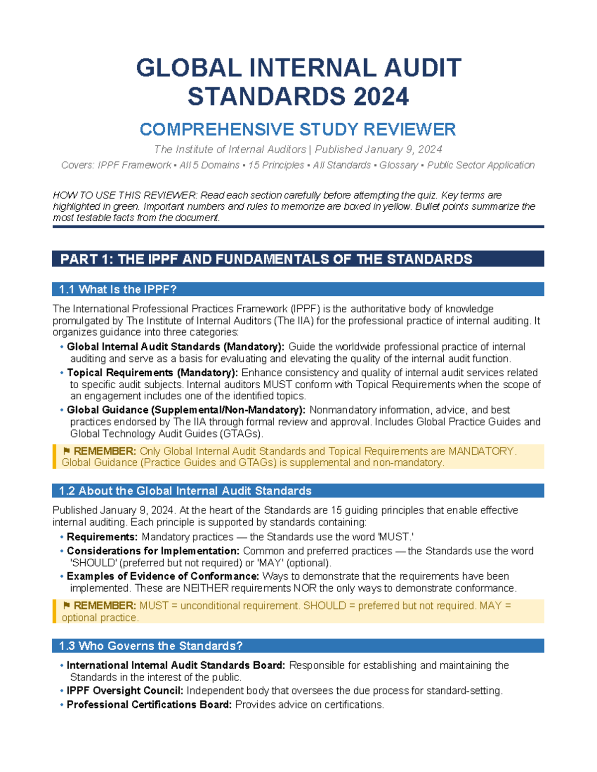 GLOBAL INTERNAL AUDIT STANDARDS 2024: COMPREHENSIVE STUDY GUIDE - Studocu