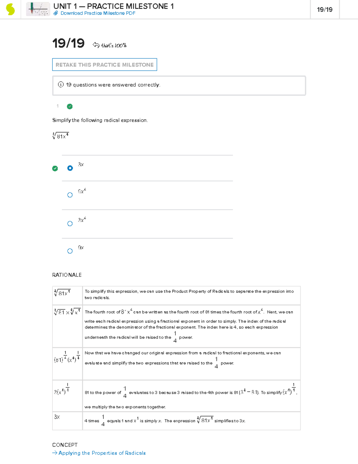 Sophia Practice 1 - Milestone 1: Radical Expressions & Unit Conversions ...