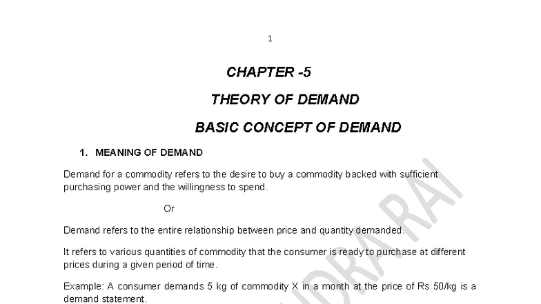1 MICROECONOMICS CHAPTER: THEORY OF DEMAND AND ITS CONCEPTS - Studocu