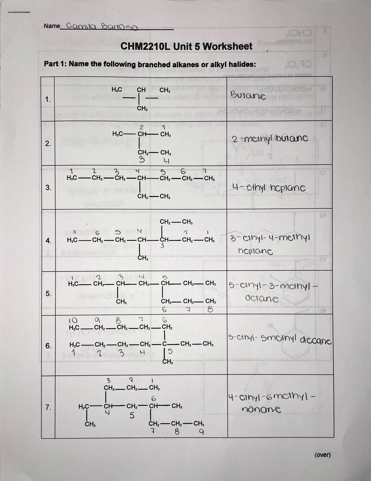 Orgo Lab 4 - Organic Molecule Worksheet - CHM2210L - Studocu