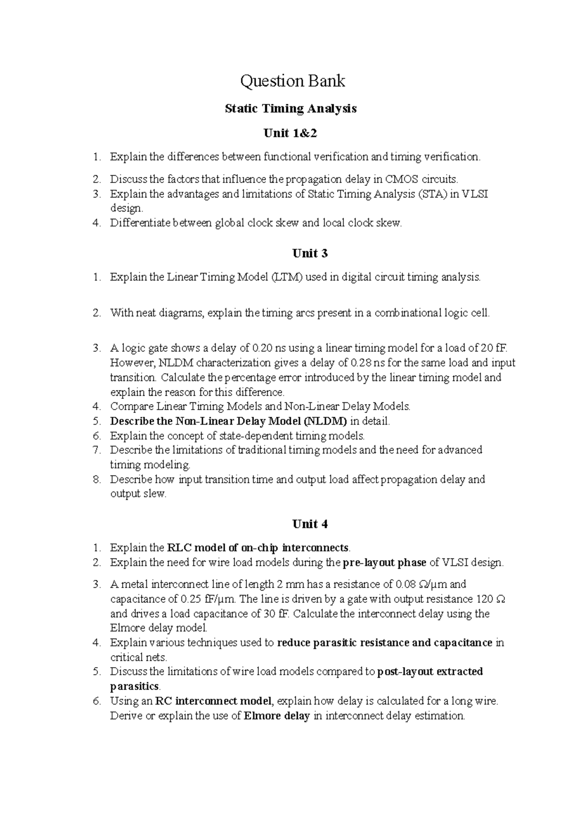 Question Bank STA: Key Concepts in Timing Analysis and Verification ...