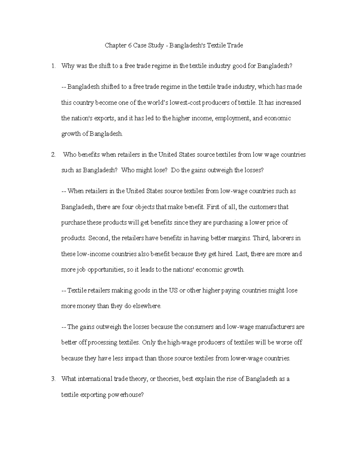 Chapter 6 Case Study - Bangladesh's Textile Trade - It has increased ...